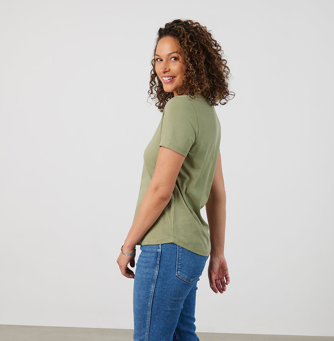 Threshold Sage Green V-Neck Shirt - Women’s Petite Fit | Bluffworks