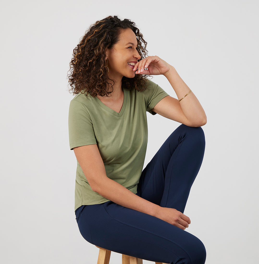 Threshold Sage Green V-Neck Shirt - Women’s Petite Fit | Bluffworks