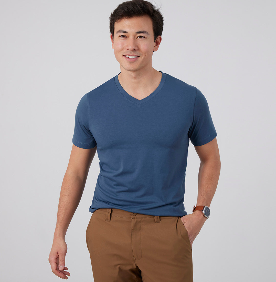Threshold Men’s V-Neck Shirts — Aegean Blue | Bluffworks