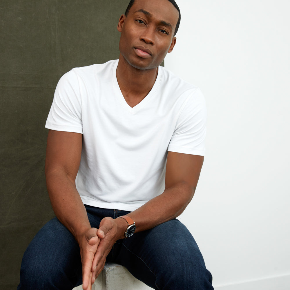 Threshold Men’s Peak White V-Neck T-Shirt | Bluffworks